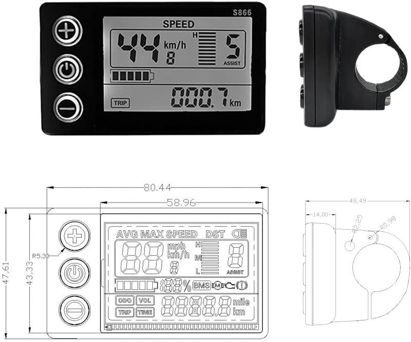 S866 Electric Bicycle LCD Display Meter - 24V 36V 48V E-Bike Control ...