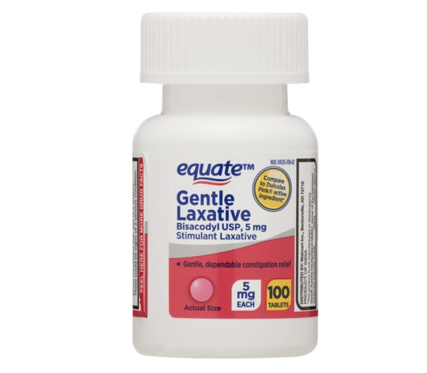 100 CT bottle gentle laxative tablets Bisacodyl USP 5mg by equate ...
