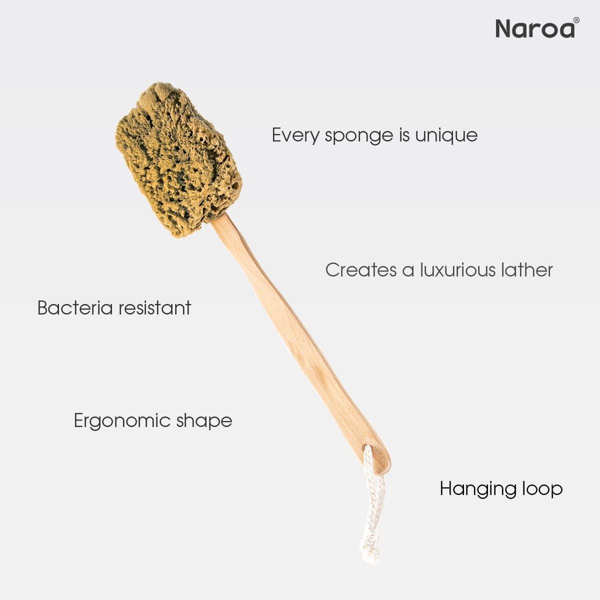 Naroa Natural Back Sponge Scrubber | Long Handle Exfoliating Shower ...