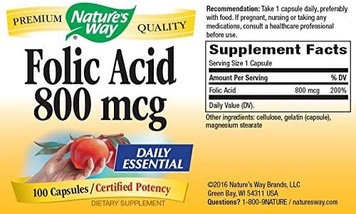 Nature's Way Folate 800 mcg - 100 Capsules | Optimal Support for Your ...