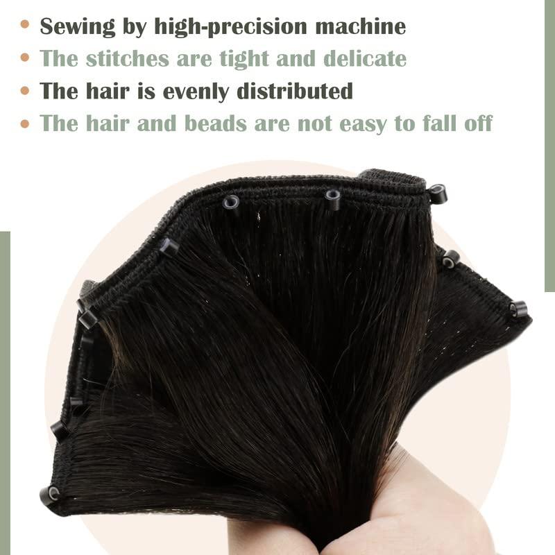 LAAVOO Remy Micro Weft Hair Extensions - Real Black 50cm Micro Bead 12 ...