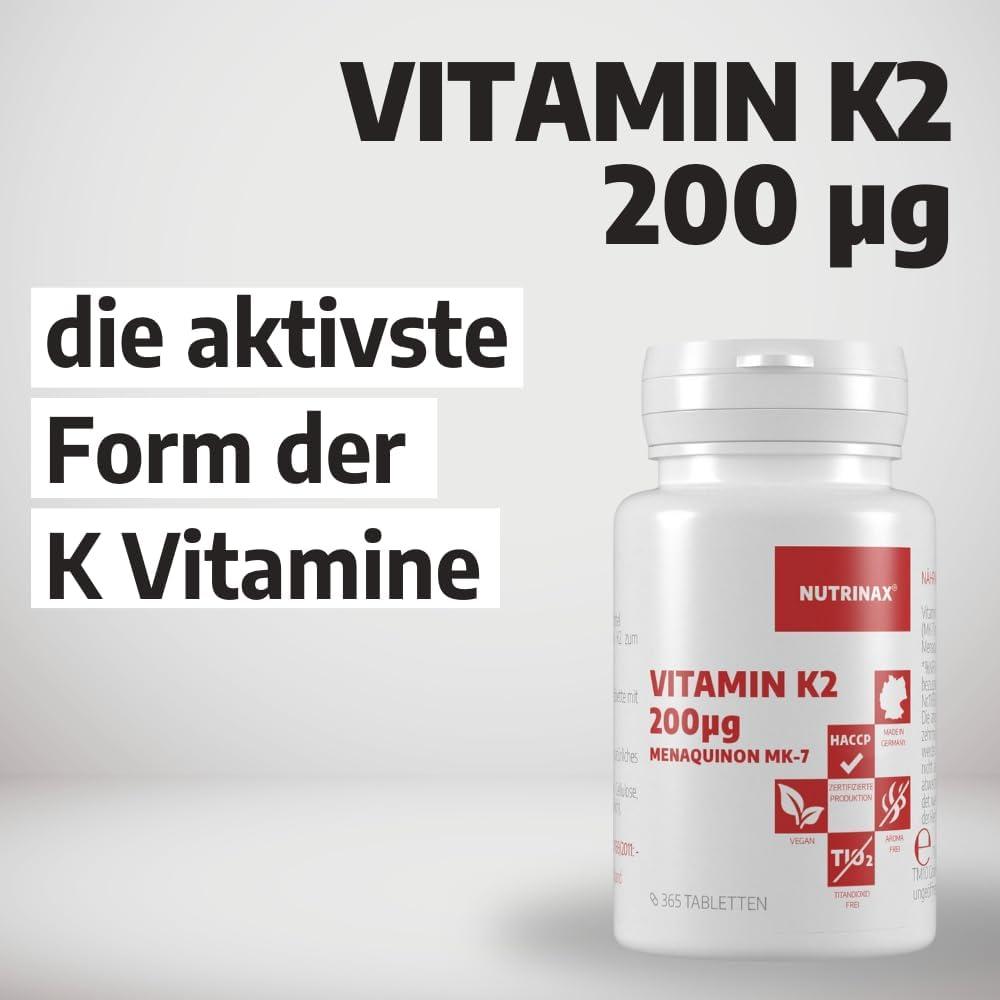 Nutrinax Vitamin K2 200 g - 365 Vegan Tablets | Menaquinone MK7 ...