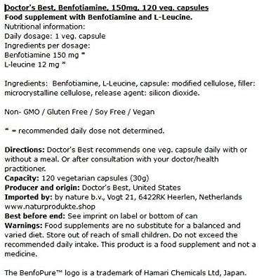 Doctor's Best Benfotiamine 150 mg - 120 Veggie Caps | Pure BenfoPure ...