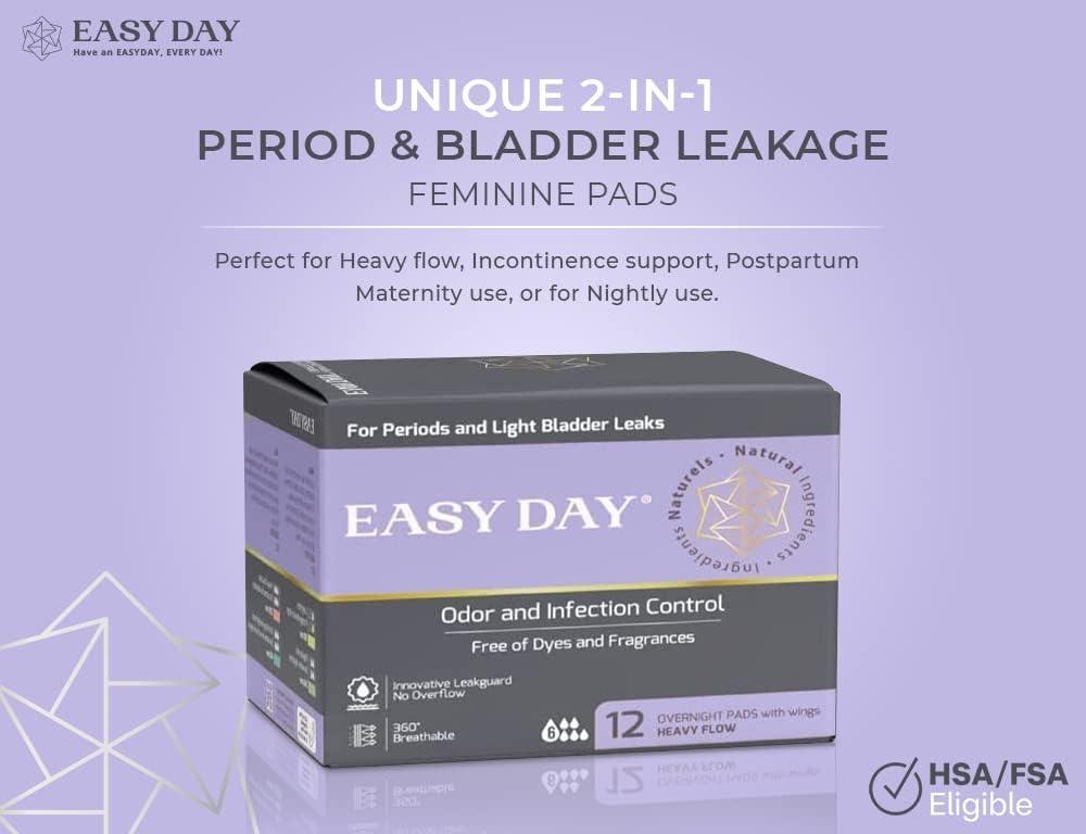EASYDAY Overnight Heavy Flow Pads with Wings | 2-in-1 Period & Light ...