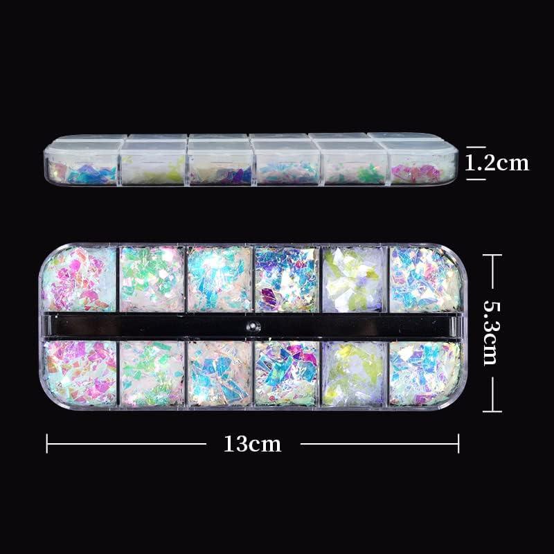 Holographic Mermaid Nail Art Glitter Iridescent Flakes JMEOWIO 12 Grids ...