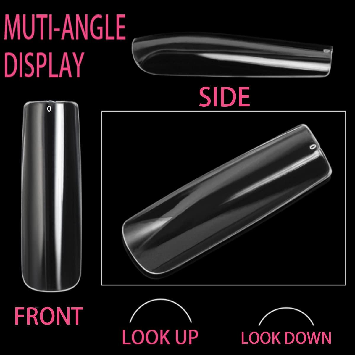 XXL Clear Long Square Nail Tips - 600 Pcs | Full Cover Acrylic Nail ...