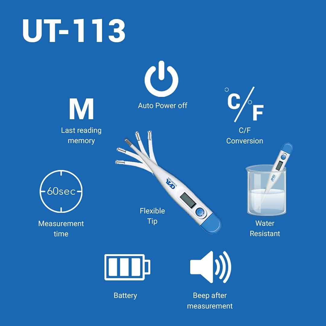 A&D Medical UT-113 Digital Flex Tip Thermometer Blue One Size