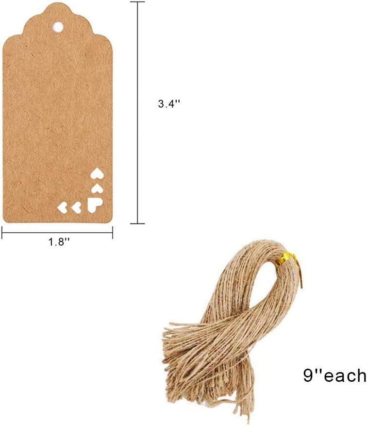 Koogel 100 PCS Gift Heart Tags,Kraft Paper Tags with Natural Jute Twine ...