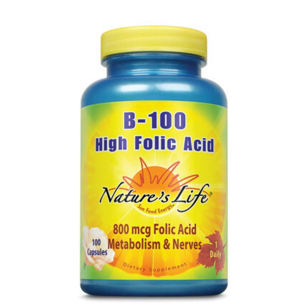Nature's Life B-100 High Folic Acid 100 ct - Premium Vitamin B Complex ...