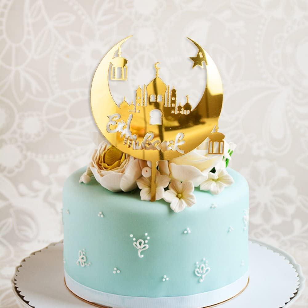 Eid Mubarak Cake Toppers Golden Acrylic Moon Cake Topper for Islamic ...