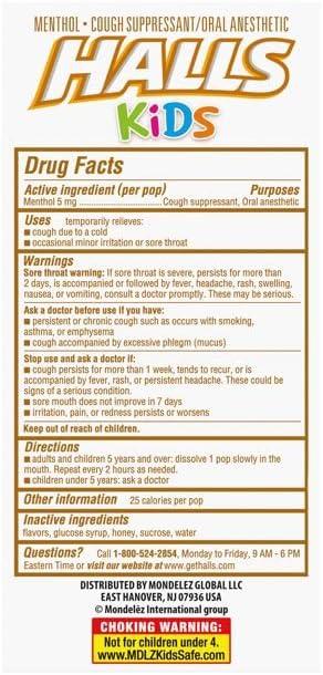 HALLS KIDS Sore Throat & Cough Pops - 10 Individually Wrapped Pops (2 ...