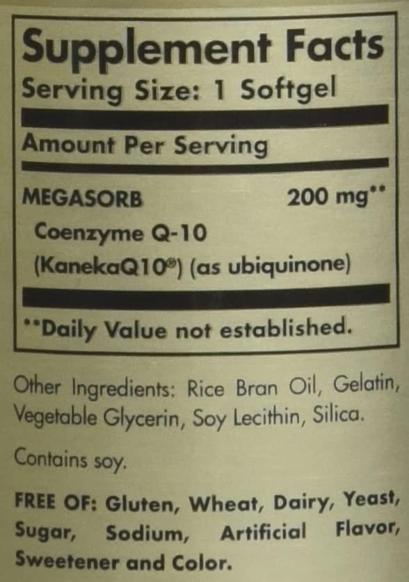 Solgar Megasorb CoQ-10 200 mg, 60 Softgels - Supports Heart & Brain ...