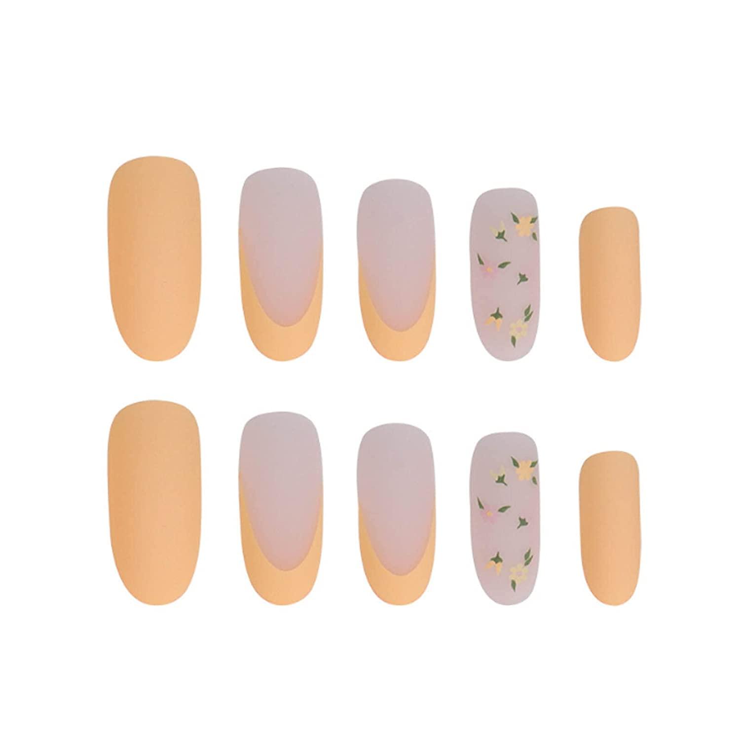 Kamize Medium Flower Press on Nails: Almond Acrylic Summer Fake Nails ...