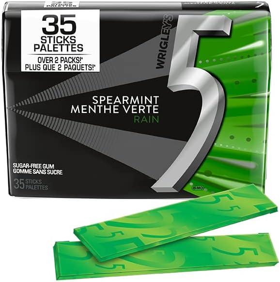 5 GUM Spearmint-Rain Flavoured Sugar Free Chewing Gum 35 Sticks 6 Packs ...