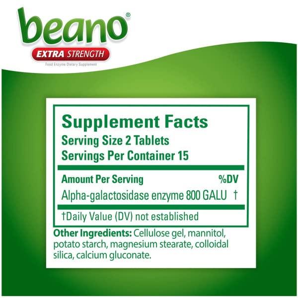 Beano Extra Strength, Gas Prevention & Digestive Enzyme Supplement, 30 ...