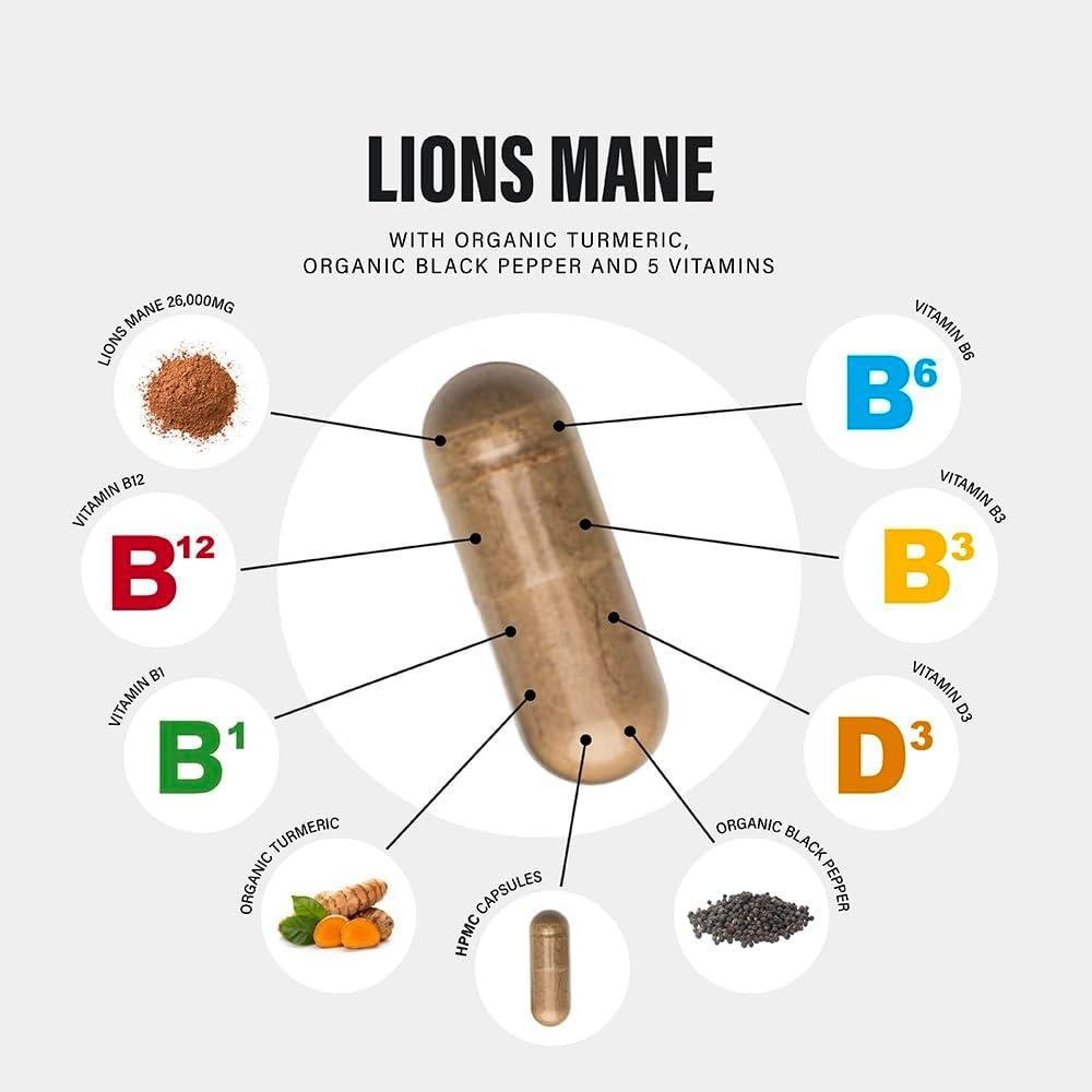 Lions Mane Supplement High Strength 26 000mg Plus 5 Vitamins (from 1 ...