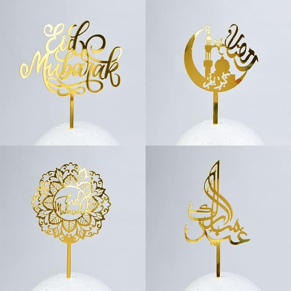 Eid Mubarak Cake Toppers Golden Acrylic Moon Cake Topper for Islamic ...
