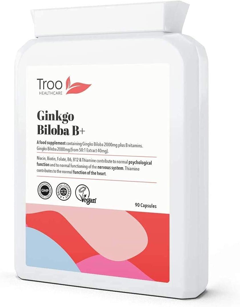 Ginkgo Biloba B Plus Supplement 2000mg - 90 Vegan Capsules with Vitamin ...