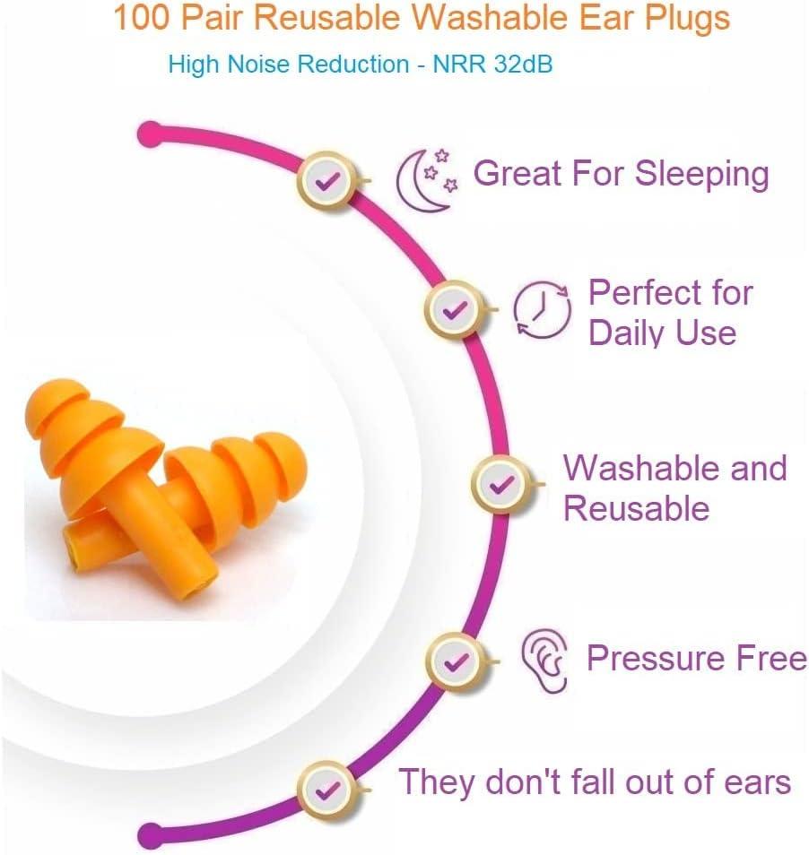 100 Pair Soft Silicone Earplugs 28dB for Sleeping, Snoring, Swimming ...