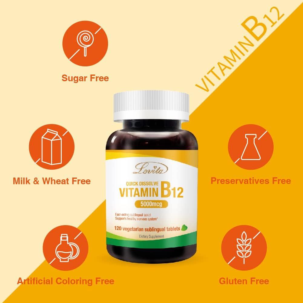 Lovita Maximum Strength B12 Vitamins 5000 mcg Sublingual Tablets - 120 Count | Support Nervous ...