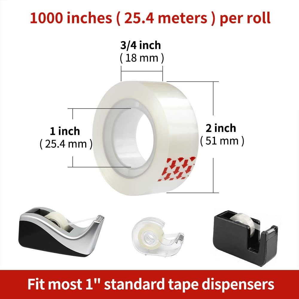 6 Rolls Transparent Tape Refills Clear Tape Hand Tearable 3/4 x 1000 ...