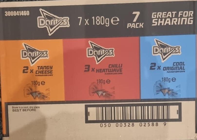 Doritos Crisps Chips Variety Box 7x 180g- 3x Chilli Heatwave 2x Cool ...
