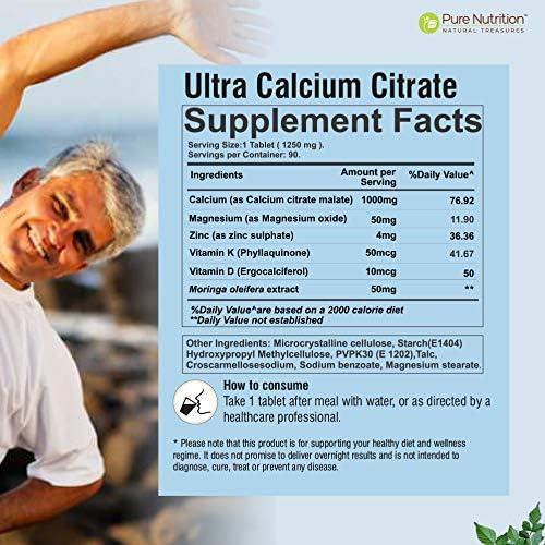 Pure Nutrition Ultra Calcium Citrate 1000mg Supplement with Vitamin D ...