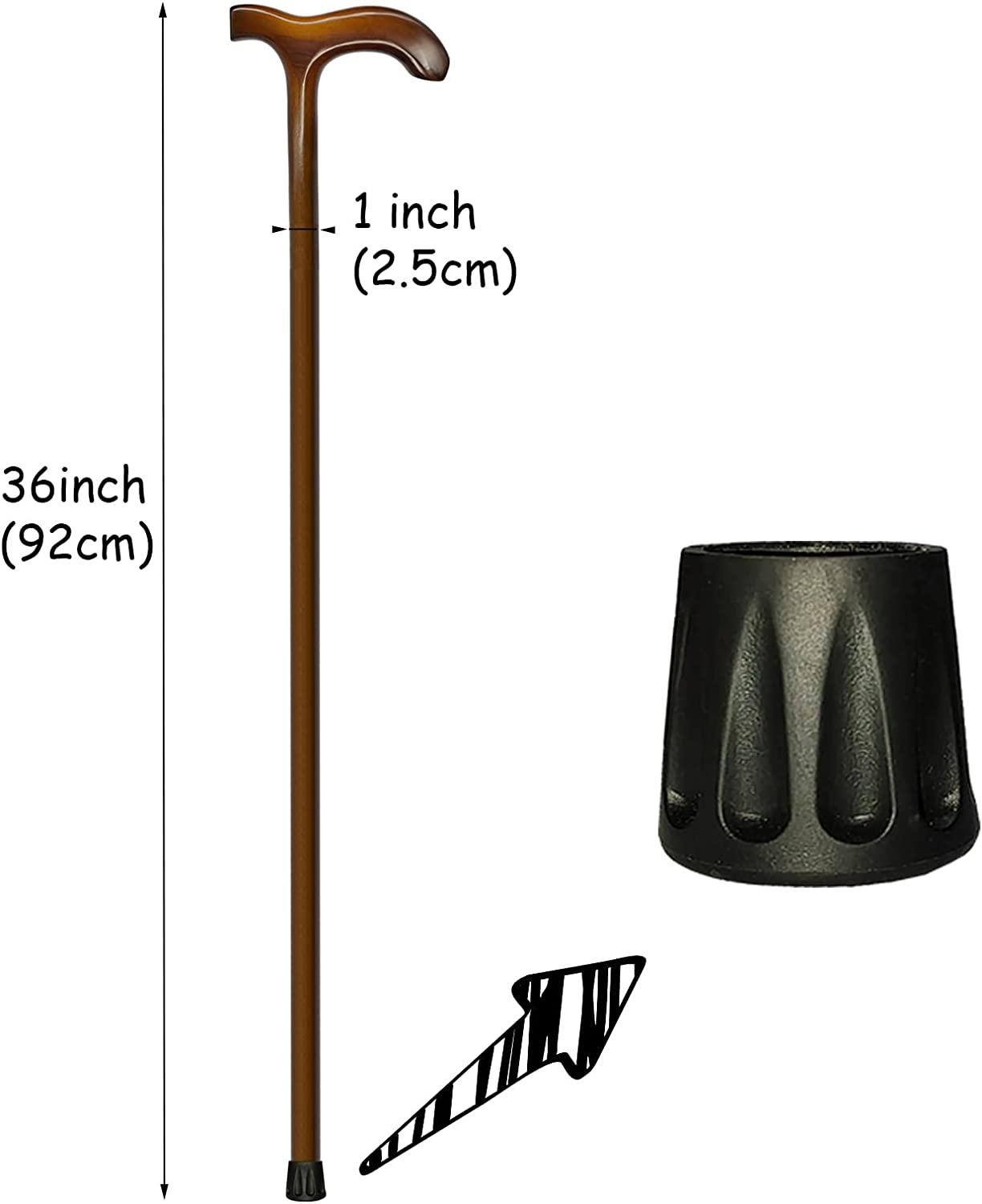 FLYDRUM 36 Inch Wooden Walking Cane - Ergonomic One-Piece Wood Stick ...