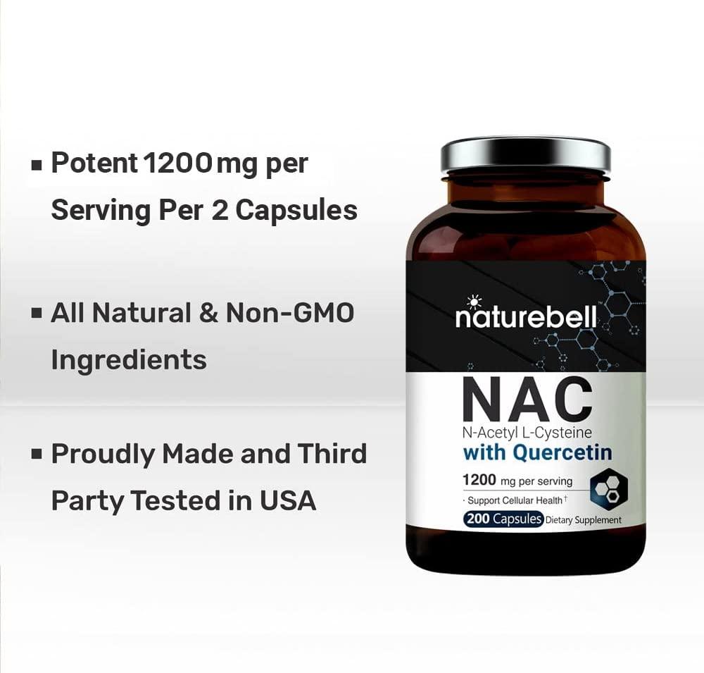 N-Acetyl-Cysteine (NAC) 1200mg Per Serving, 200 Capsules, NAC 600mg ...