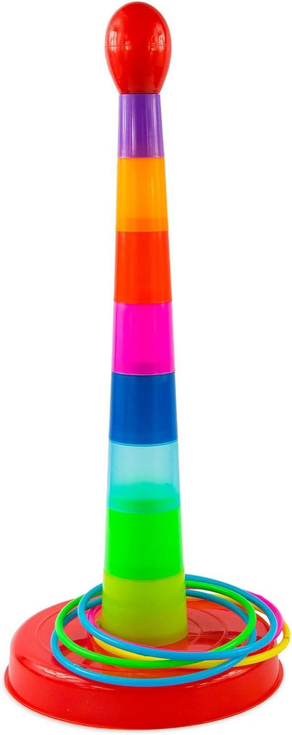 Cone Ring Toss Game for Kids - 8 Throwing Rings & Travel Bag - Colorful ...