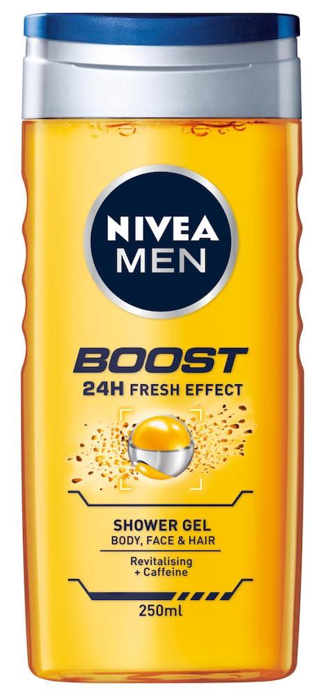 NIVEA MEN BOOST Shower Gel (250ml) Moisturising Body Wash with ...