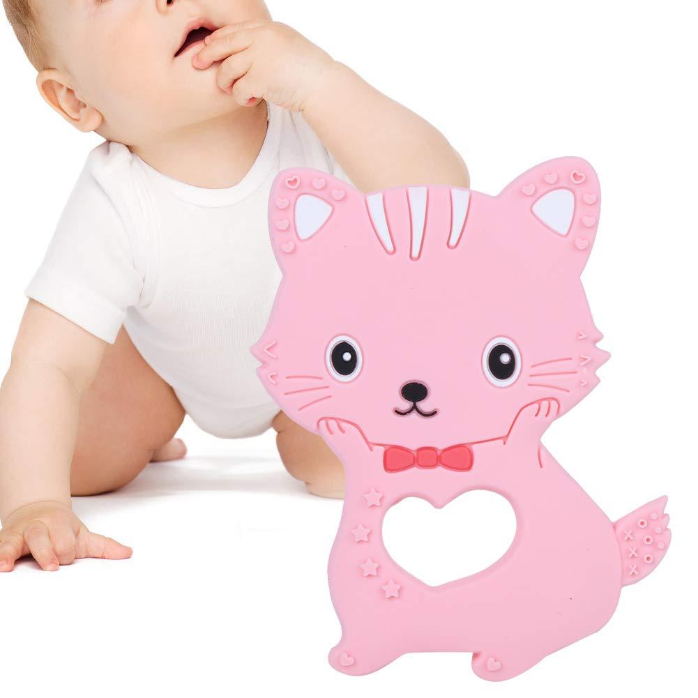 Buy Pink Cat Shape Baby Teething Ring & Toy - Safe Soft & Fun for ...