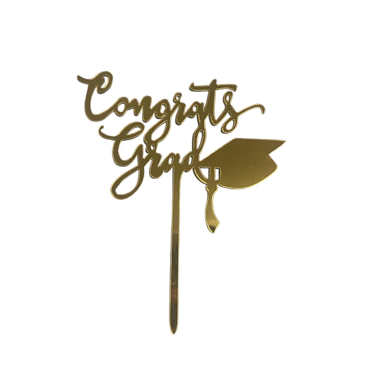 Gold Acrylic Congrats Grad Cake Topper - Perfect for Graduation ...