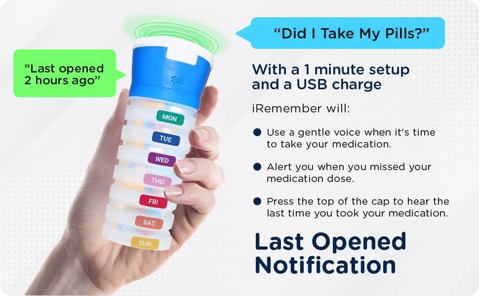 Talking Pill Cap with 7 Compartments - Smart Bluetooth Reminder USB ...