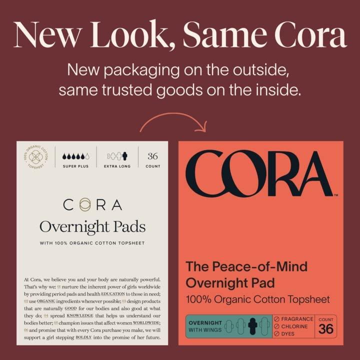 Cora Organic Cotton Maxi Pads with Wings | Overnight Absorbency ...