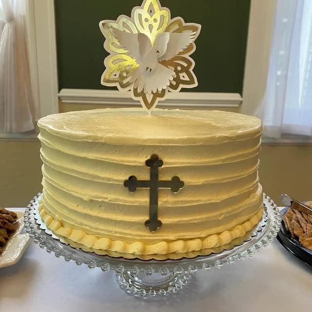 Pack of 10 Acrylic Christening Cross Cake Toppers Mirror Cross Cake ...