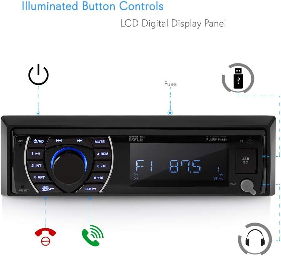 Pyle Marine Head Unit Receiver Speaker Kit with Bluetooth, AM/FM Radio ...