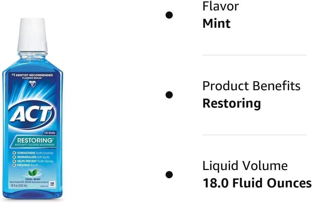 ACT Restoring Anticavity Fluoride Mouthwash Cool Mint 18 oz - Pack of 3 ...