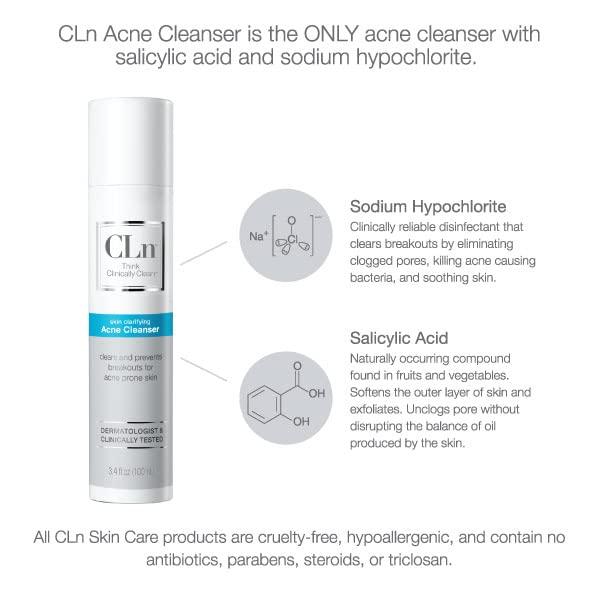 CLn Acne Cleanser with Salicylic Acid Non-Irritating Formula, Fragrance ...