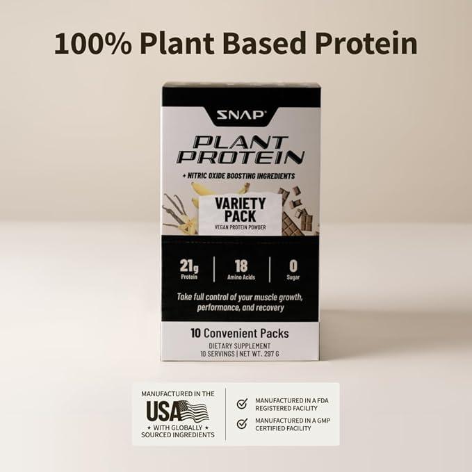 Snap Supplements 100% Plant Based Protein Powder Stick Packs with ...