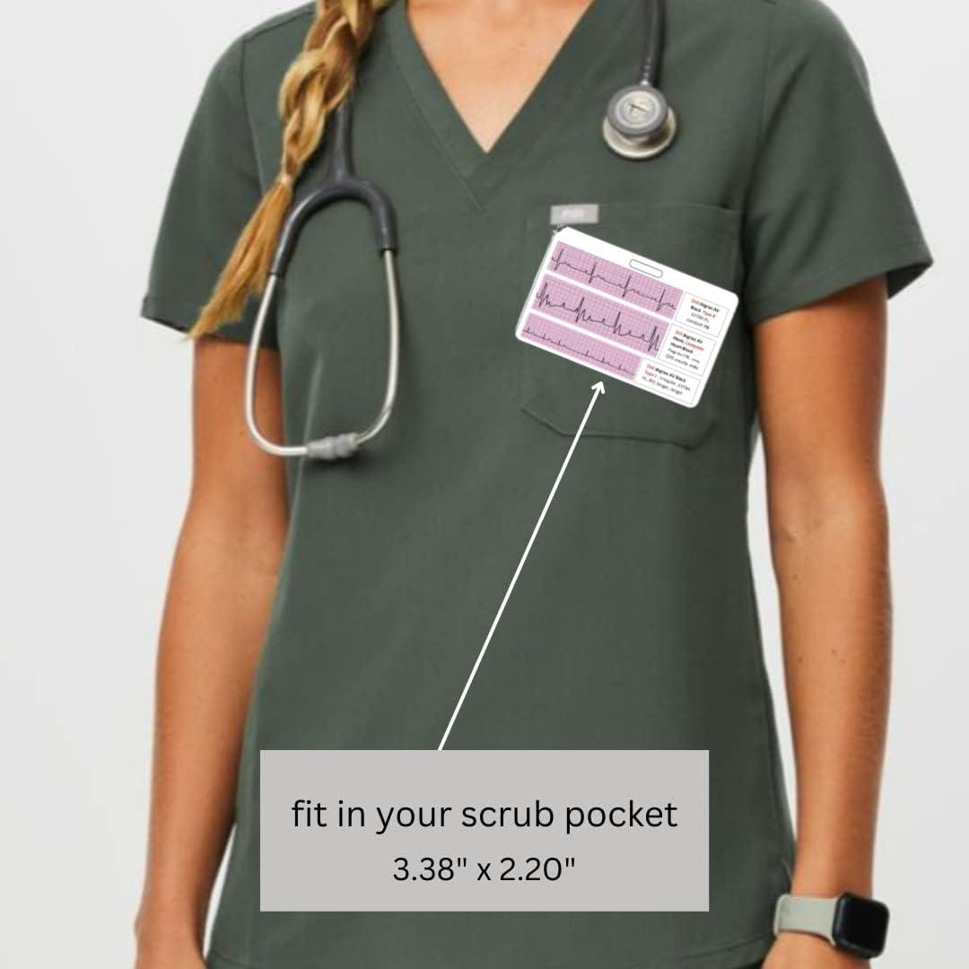 MOMOZEE EKG Nursing Reference Badge Cards - Pink EKG Lab Cardiac Drips ...