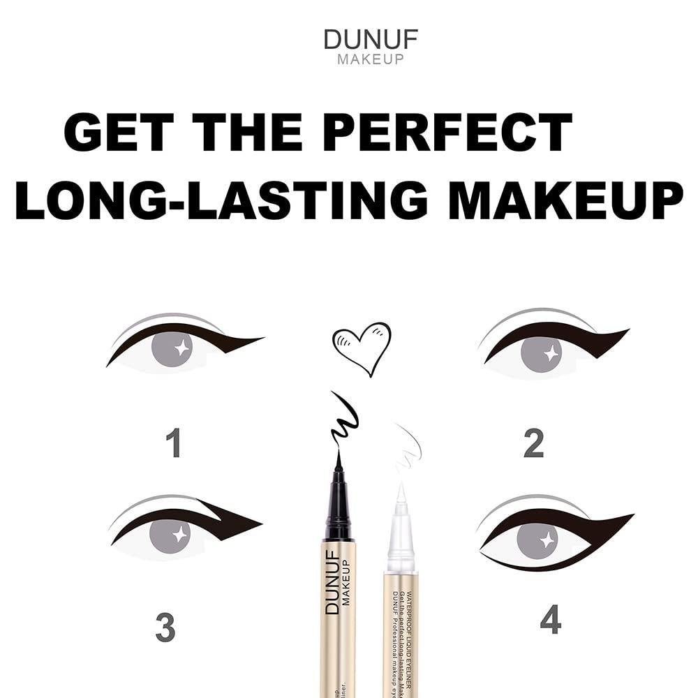 DUNUF Makeup 2 in 1 Waterproof Liquid Eyeliner - Pitch Black & White ...