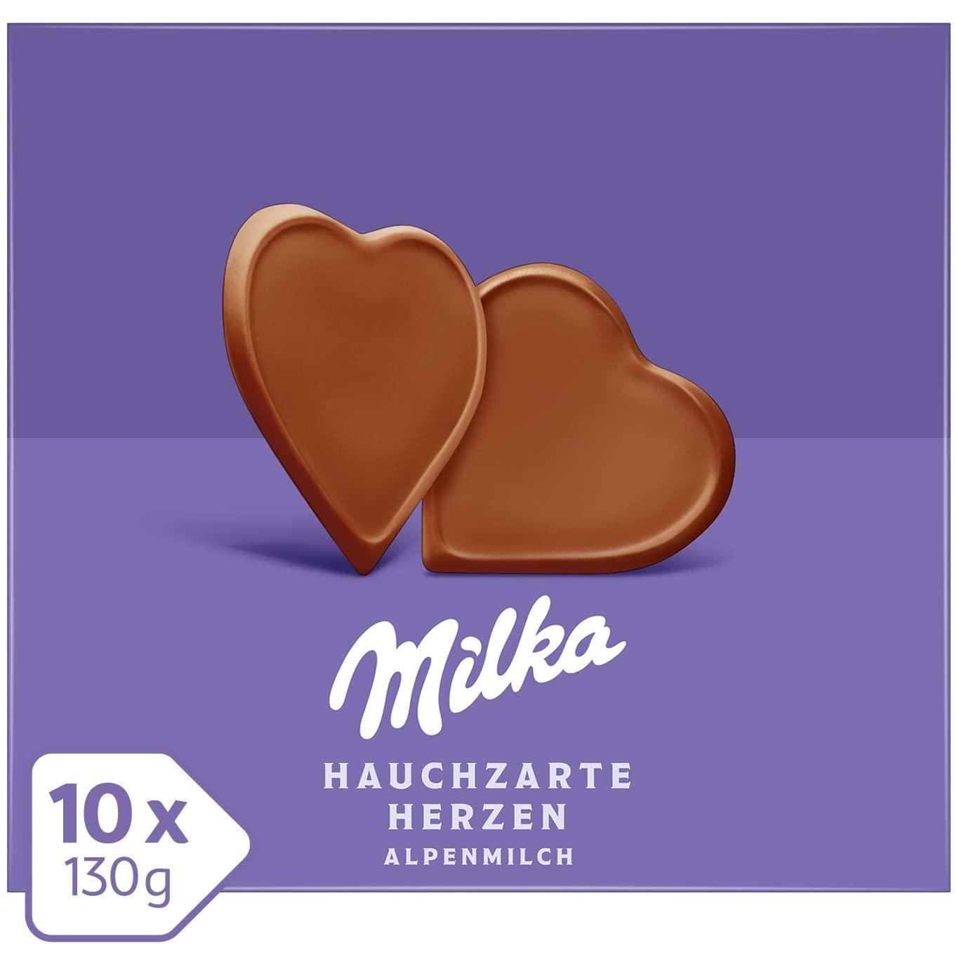 Milka Delicate Hearts - 10 x 130g Heart-Shaped Alpine Milk Chocolate ...