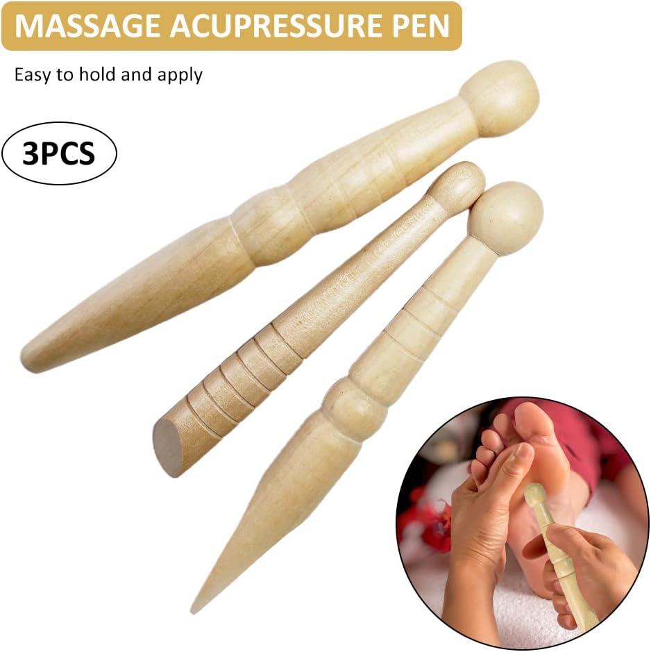 3-Piece Massage Wood & Acupressure Pen Set - Trigger Point Relief for ...