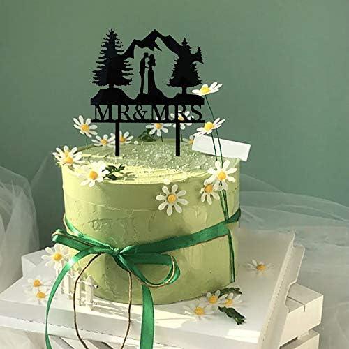 Mountain Wedding Cake Topper Outdoors Wedding Cake Topper Mr & Mrs Kiss ...