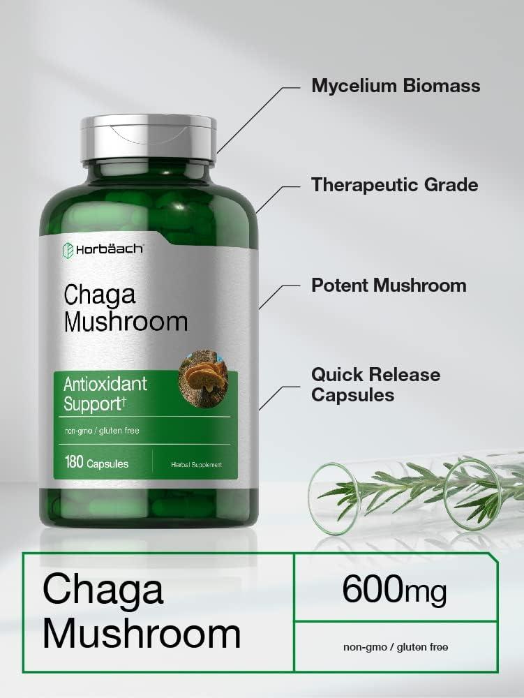 Chaga Mushroom Capsules 180 Count - Non-GMO & Gluten Free Supplement by ...