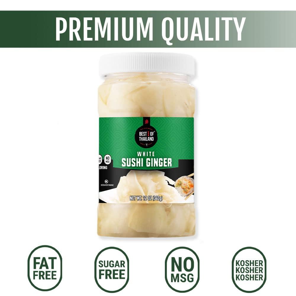 Premium Japanese White Pickled Sushi Ginger - Fresh Sliced Young Gari Ginger from Thailand ...