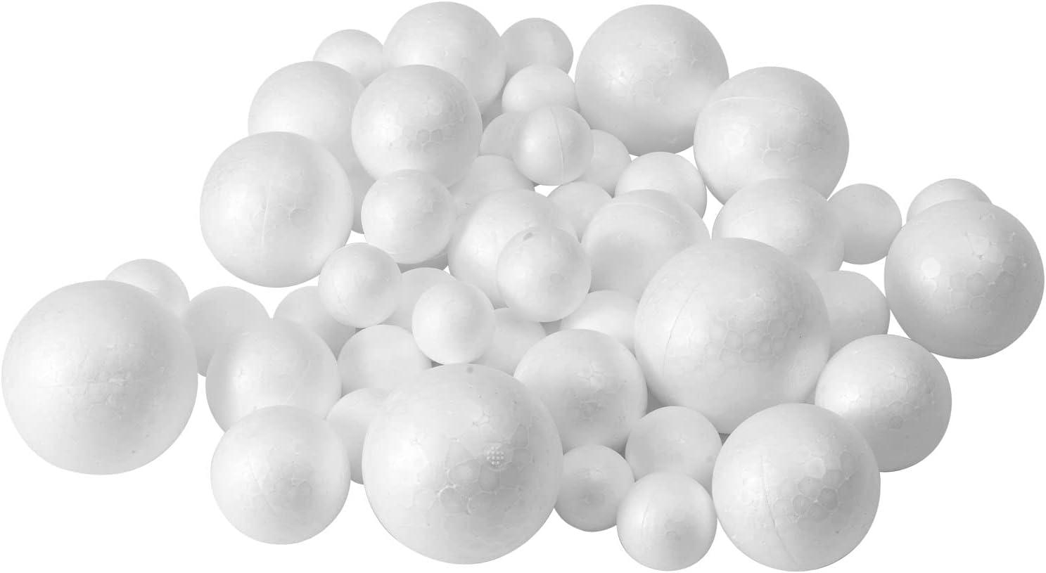 Craft Foam Balls 50 Pack - 5 Sizes (1-2.4 Inches) White Polystyrene Smooth Round Balls for DIY ...