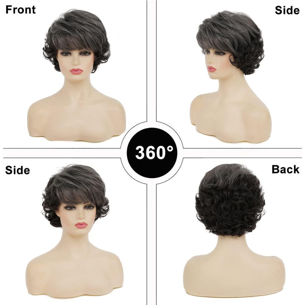 Sallcks Short Curly Grey Ombre Wig - Soft Synthetic Heat Resistant Hair ...