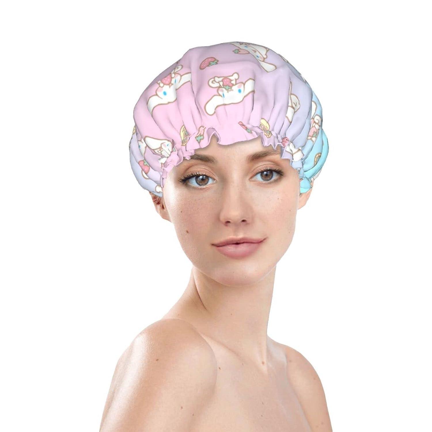 Cute Anime Shower Cap for Women and Girls | Double Layered, Reusable ...